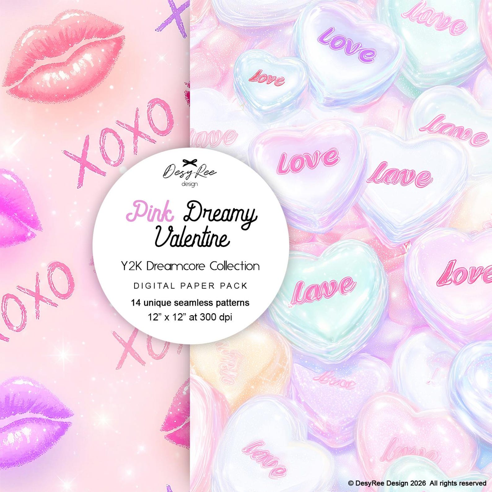 Pink Dreamy Valentine - Y2K Dreamcore Digital Papers Collection ...