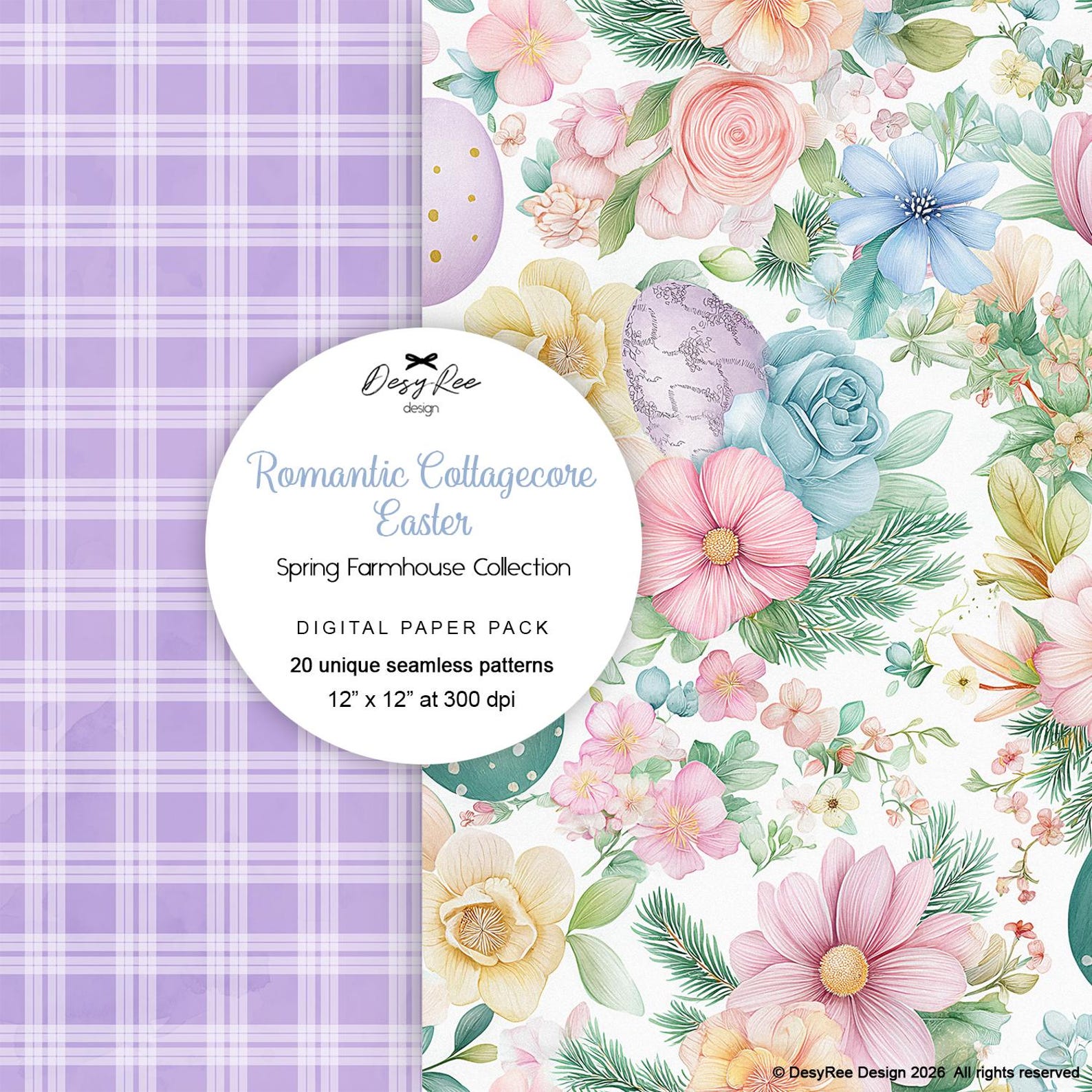 Romantic Cottagecore Easter Digital Papers, Watercolor Spring Floral ...