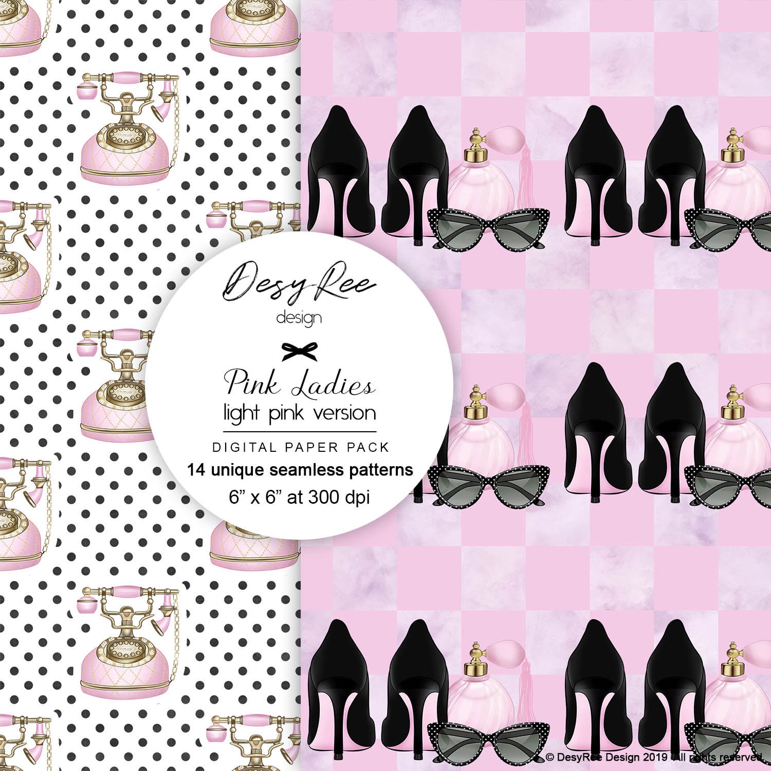 Pink Ladies Seamless Digital Papers Light Pink Ver 50's | Etsy