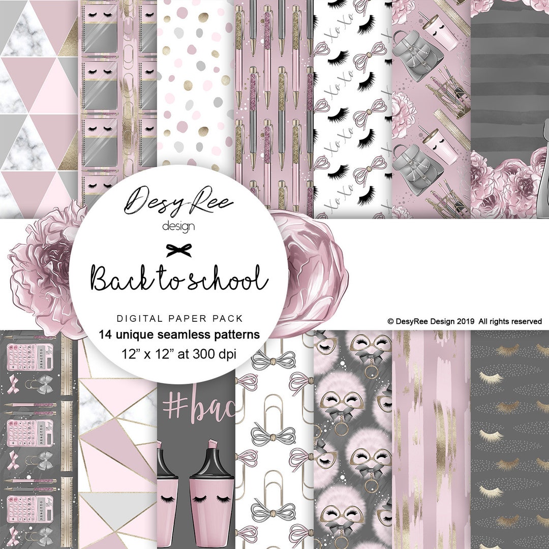 Back to School Digital Paper Planner Stationery Scrapbook Watercolor ...