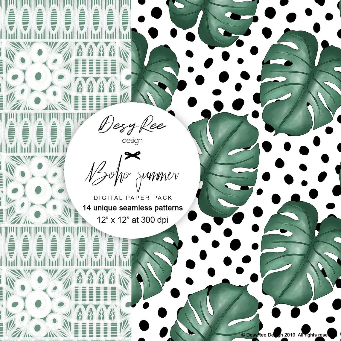 Boho Style Fashion Girl Tropical Leaves Digital Paper Bohemian - Etsy