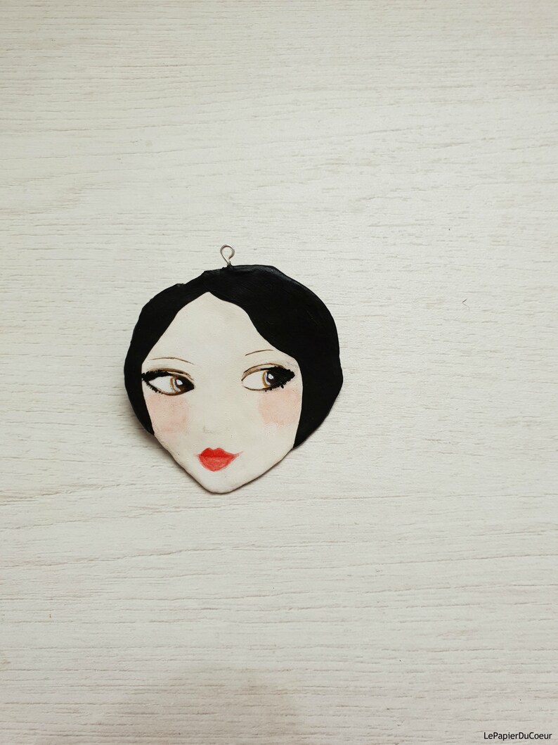 Paper Clay Doll Face Lady Portrait Pendant Handmade Paper - Etsy