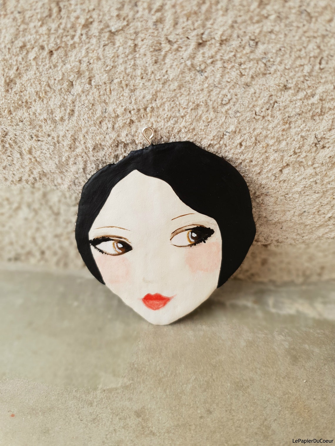 Paper Clay Doll Face Lady Portrait Pendant Handmade Paper - Etsy
