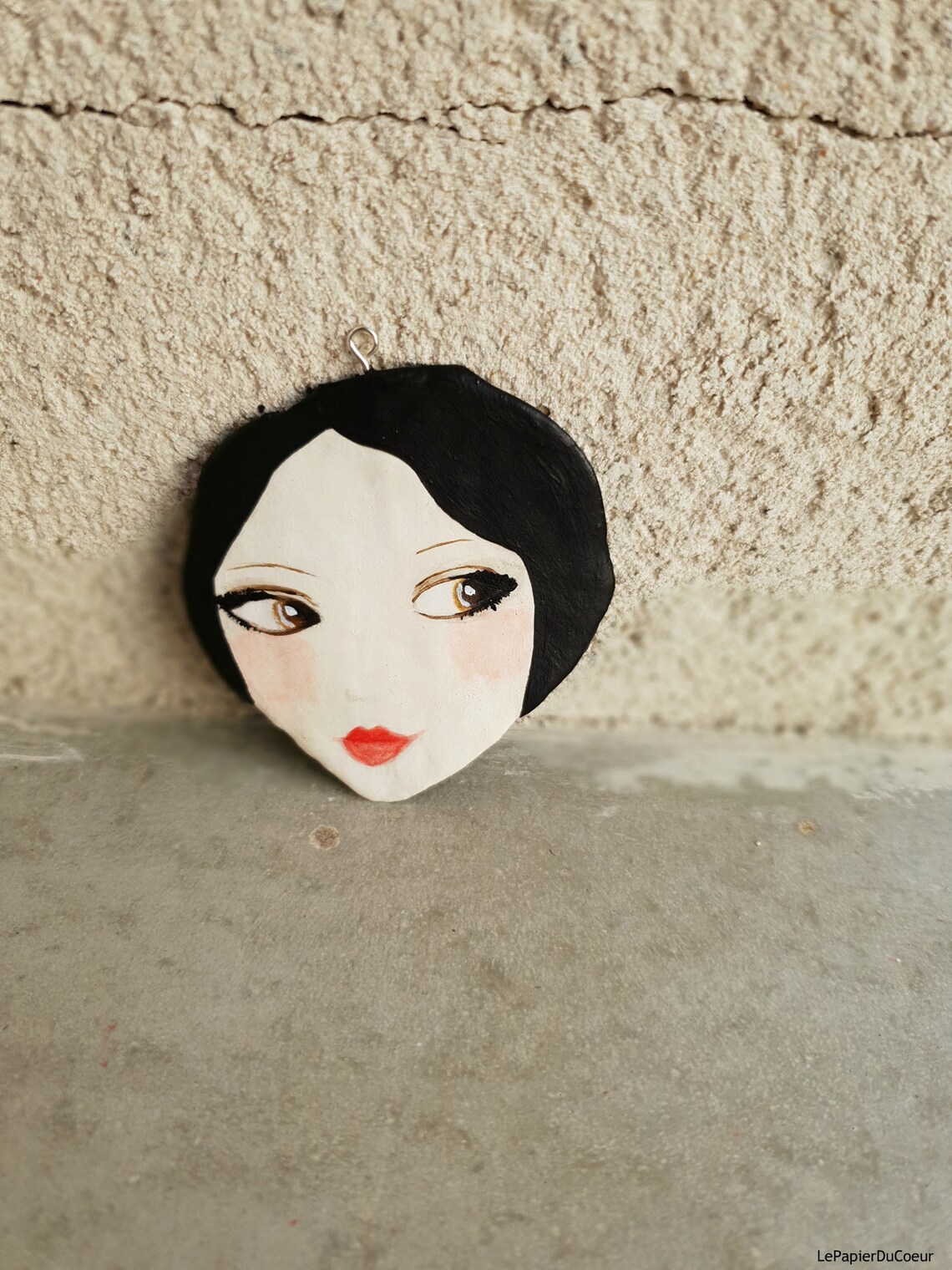 Paper Clay Doll Face Lady Portrait Pendant Handmade Paper - Etsy