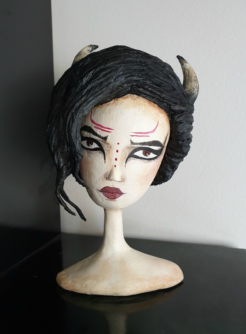 Taurus Zodiac Sculpture, Paper Mache Doll, Gothic Bust With Horns - Etsy