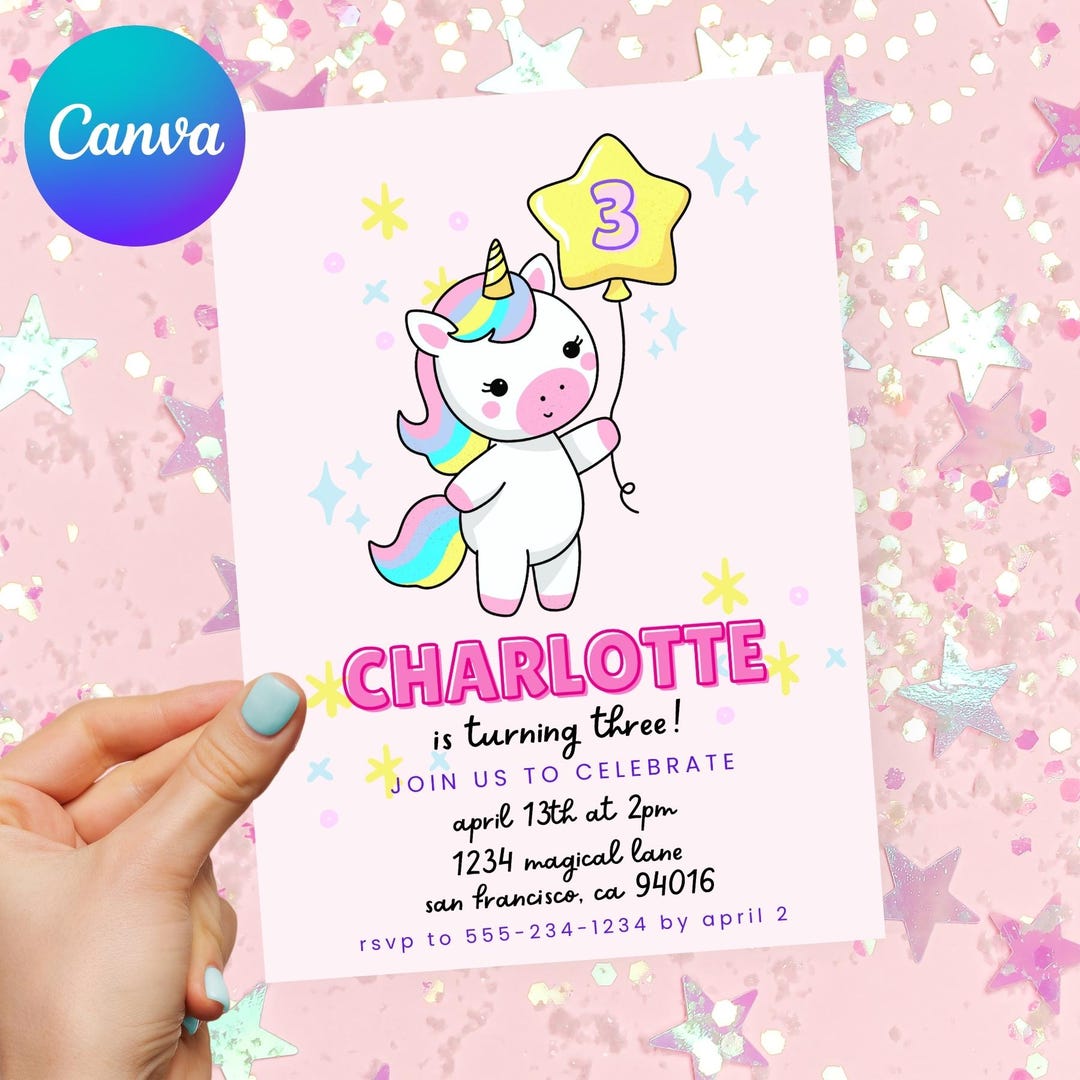 Editable Unicorn Birthday Invitation: Pastel Rainbow Party (canva ...