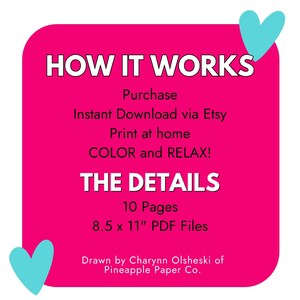 Bookstack Coloring Pages and PDF, 10 Hand Drawn Pages for Printing, Bookish Coloring Pages ...