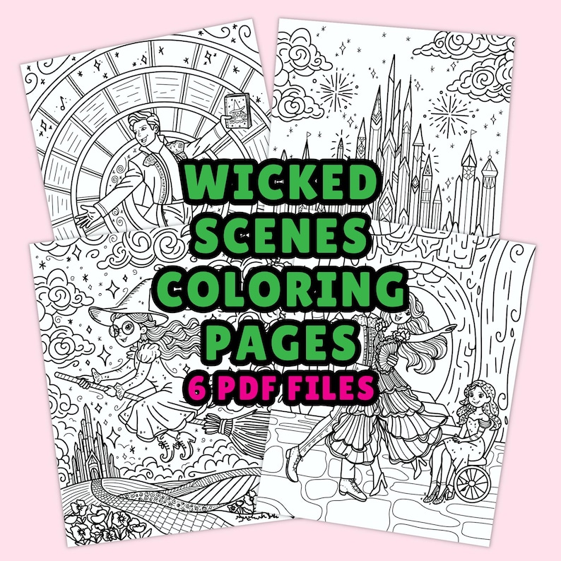 Wicked Coloring Pages and PDF, Hand Drawn for Printing, Elphaba, Glinda ...