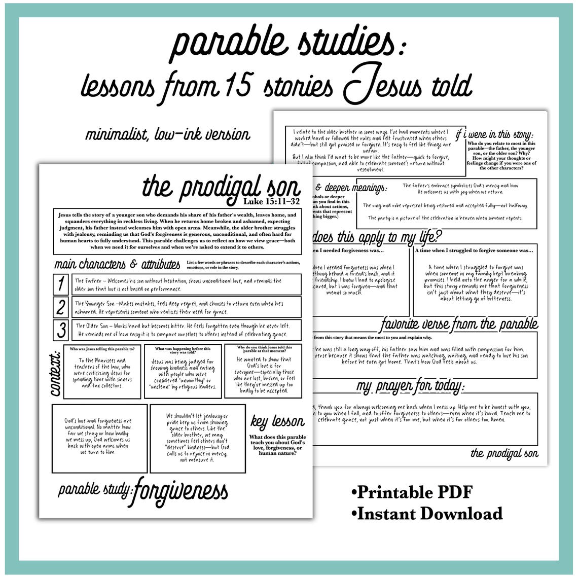Parables of Jesus Study Worksheets | Printable Bible Parable ...