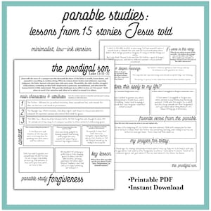 Parables of Jesus Study Worksheets | Printable Bible Parable ...