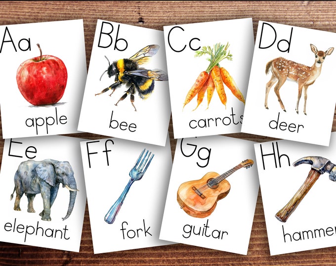 Nature Alphabet Flashcards / Watercolor Alphabet Cards / Homeschool ...