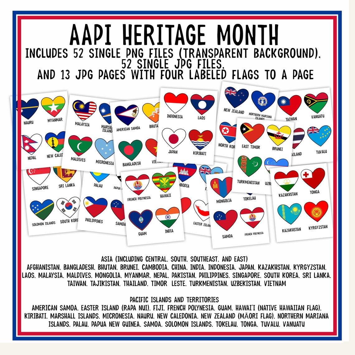 AAPI Country Heart Flags | Asian American and Pacific Islander Heritage ...