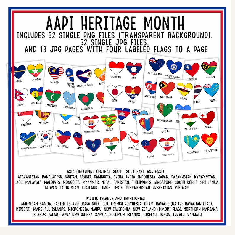 AAPI Country Heart Flags | Asian American and Pacific Islander Heritage ...