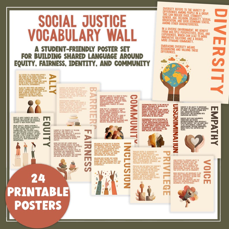 Social Justice Bulletin Board Poster Set | DEIB Vocabulary Wall ...