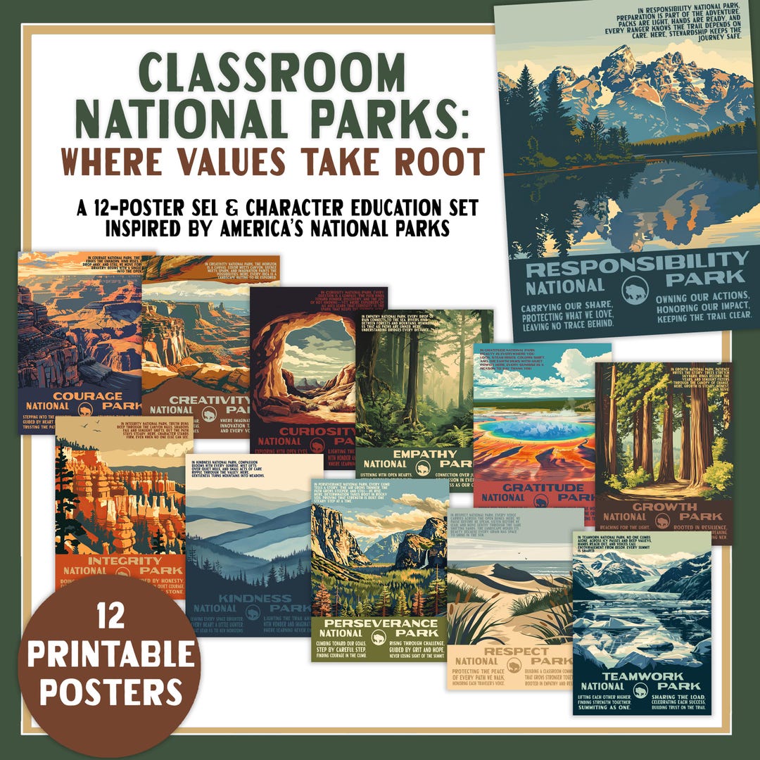 SEL National Parks Classroom Bulletin Board Poster Set | Character ...