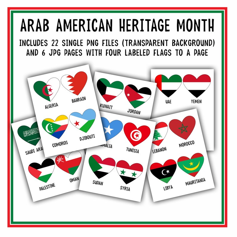 Arab Country Heart Flags | Arab American Heritage Month Bulletin Board ...
