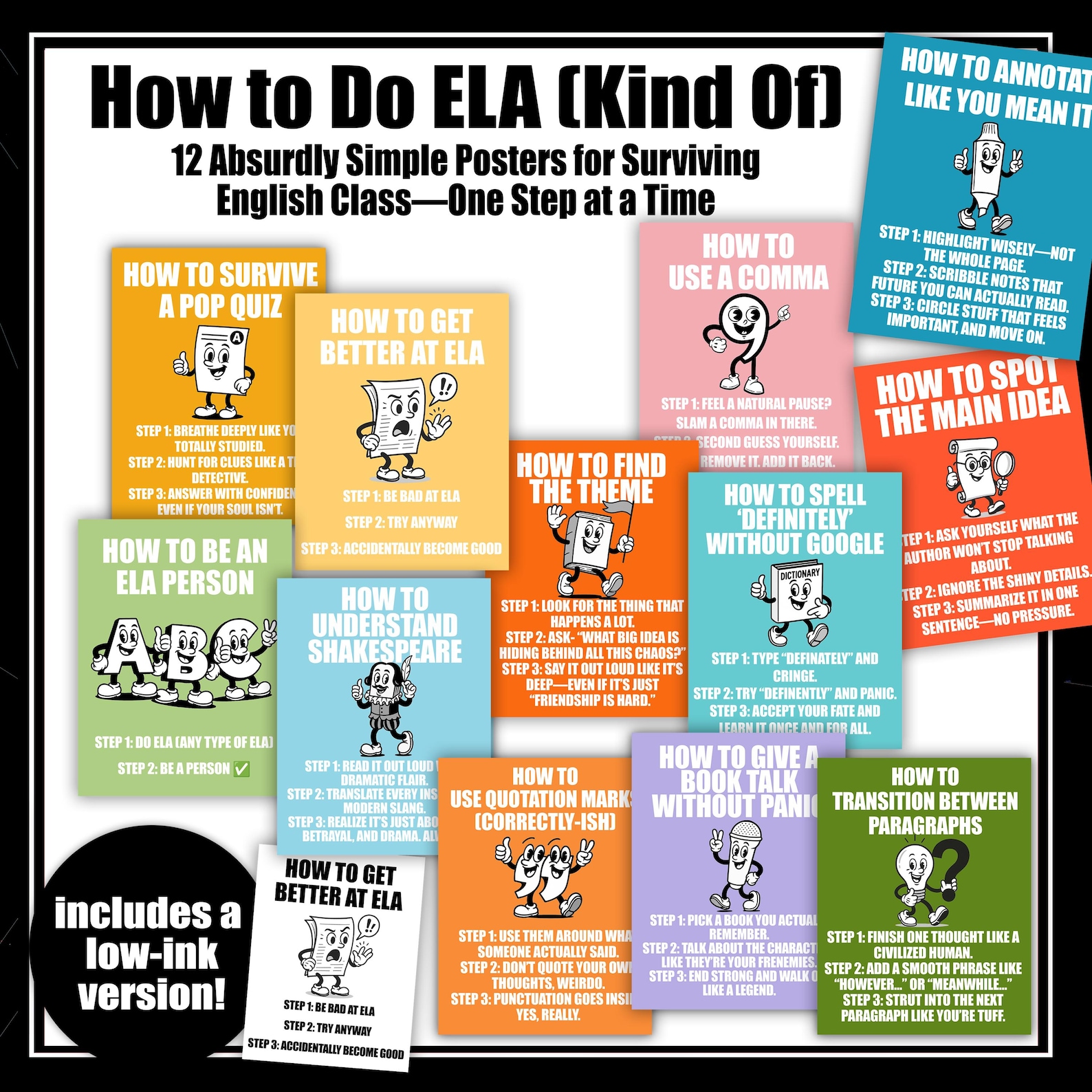 Funny ELA Posters | Middle School English Teacher Bulletin Board | How ...