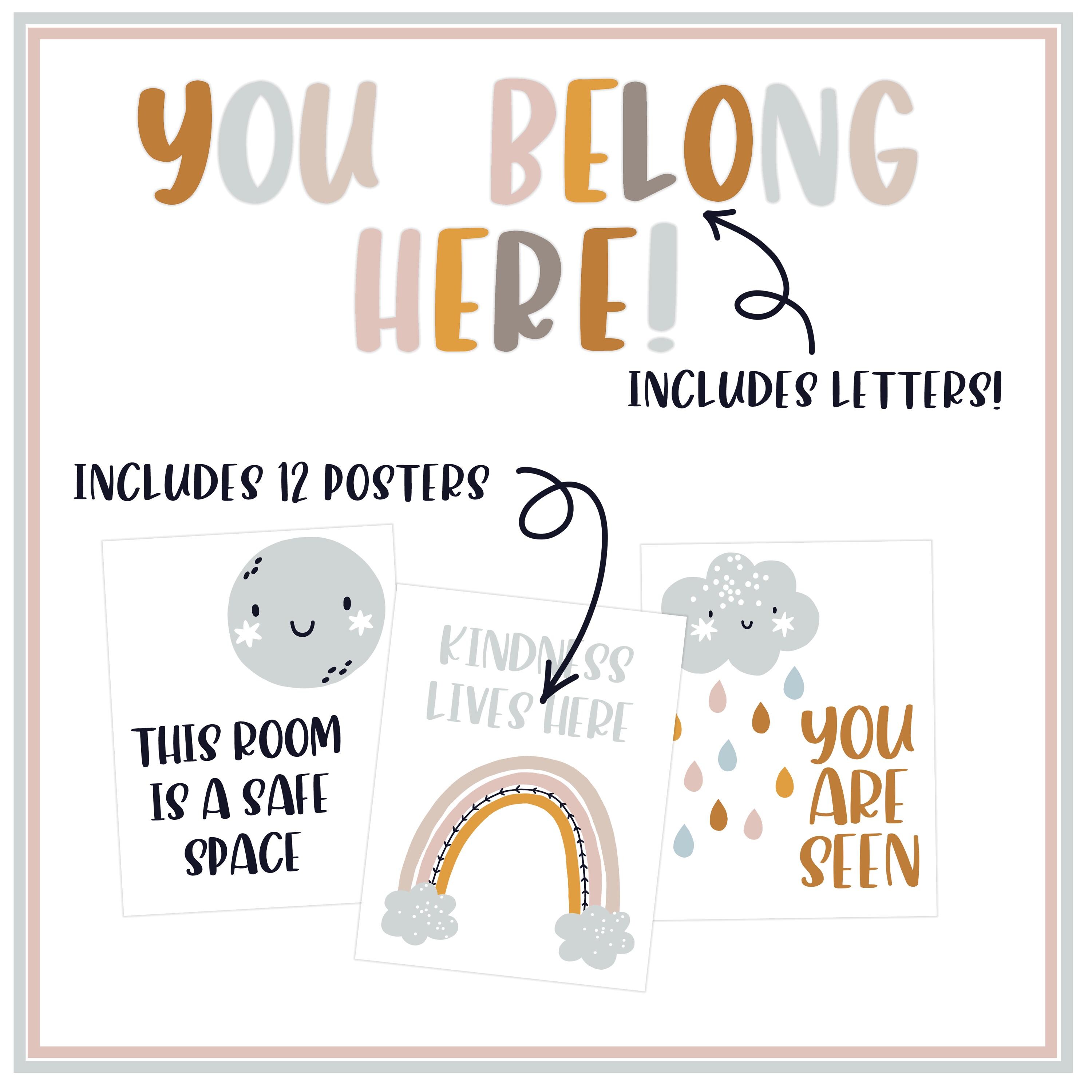 You Belong Here Bulletin Board | Pastel Rainbow SEL Affirmation Posters ...