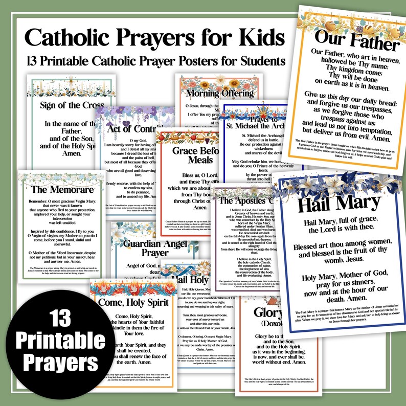 Catholic Prayers for Kids Posters | 13 Printable Prayer Posters for ...