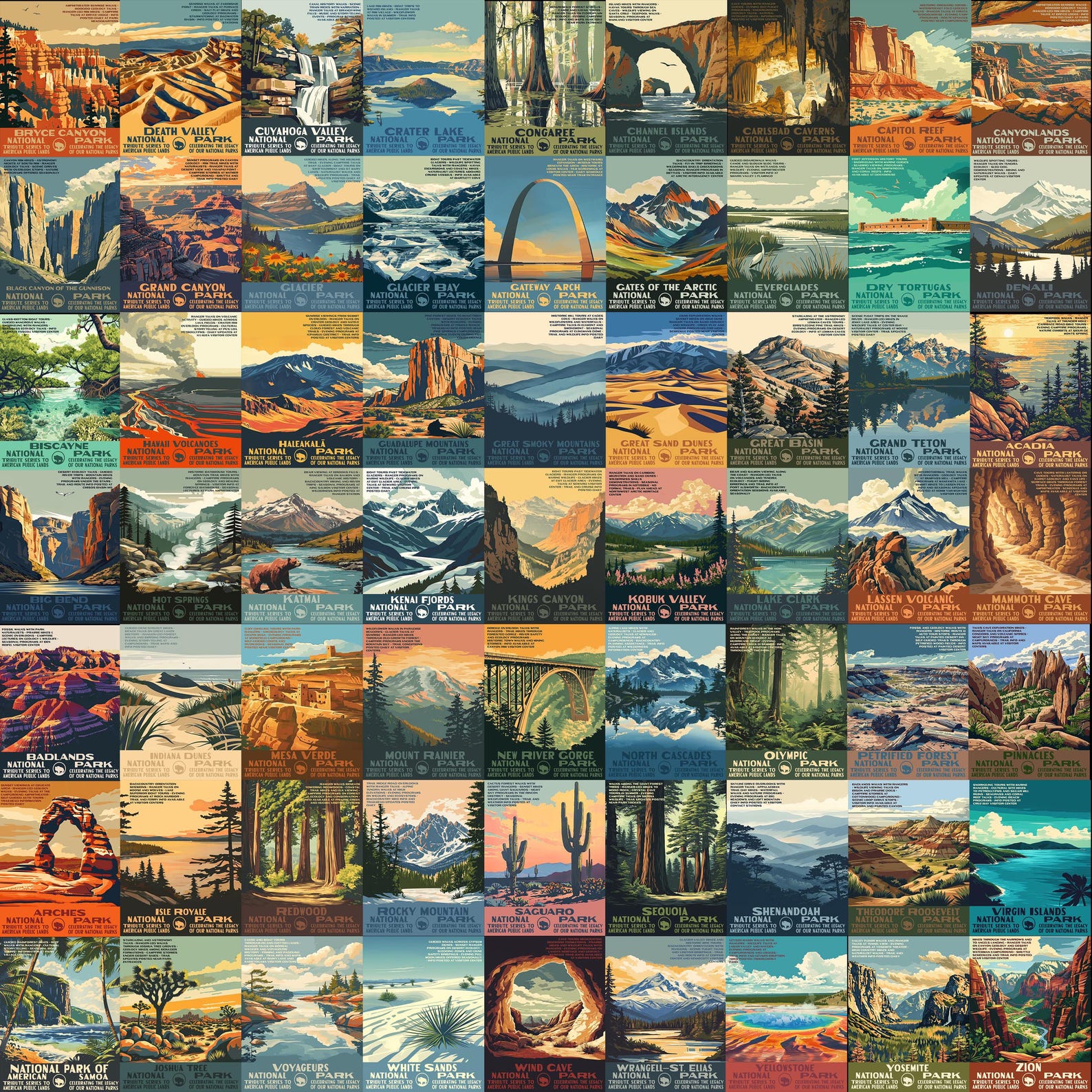 Wpa-inspired US National Park Digital Poster Collection | Vintage ...