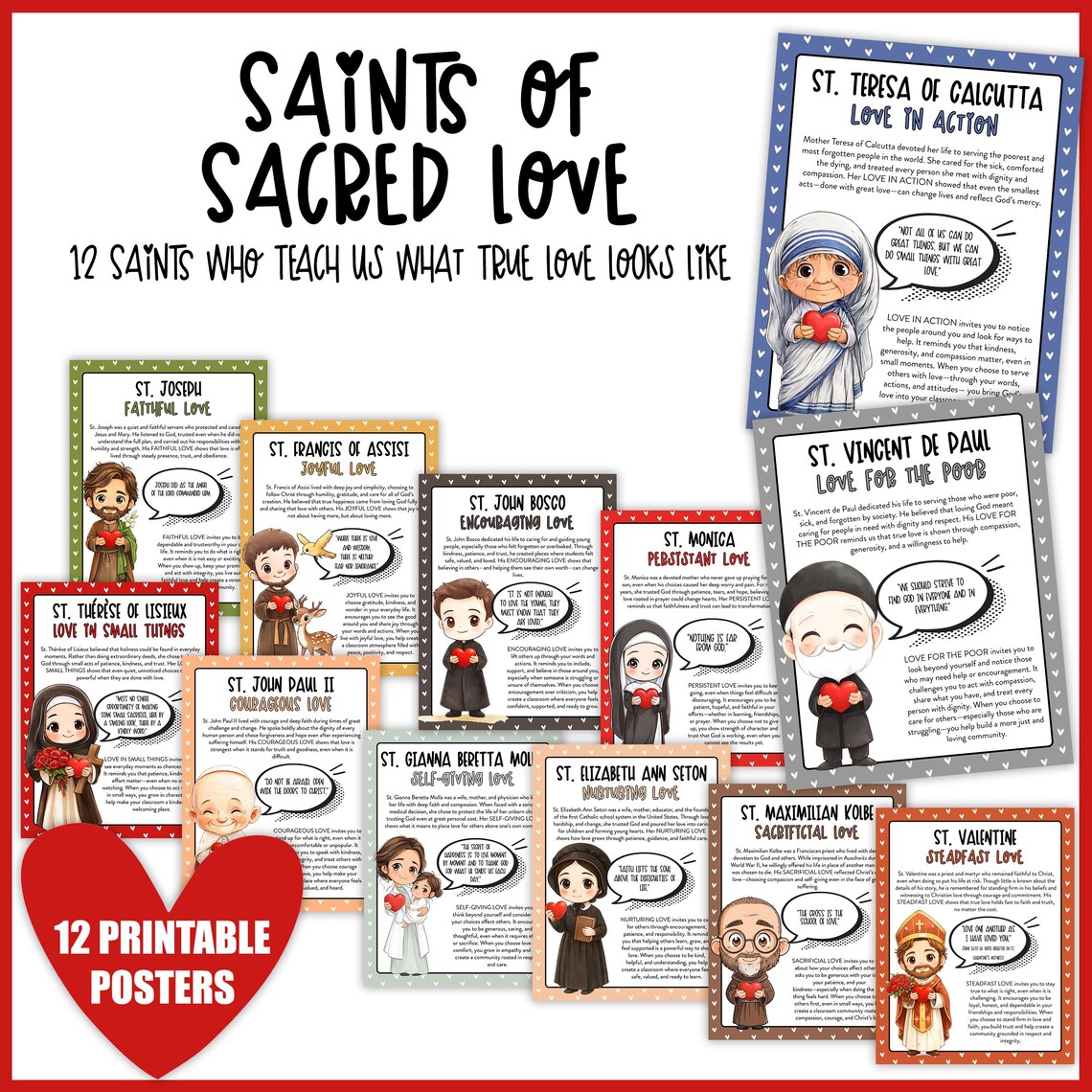 Catholic Saints Valentine Bulletin Board | Saints of Sacred Love Poster ...