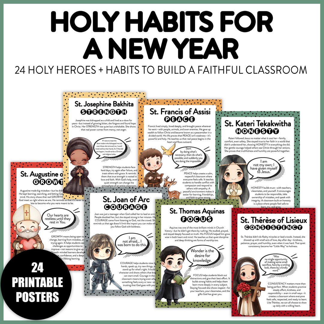 Catholic Saints Virtue Posters | Back to School Religion Class Bulletin ...