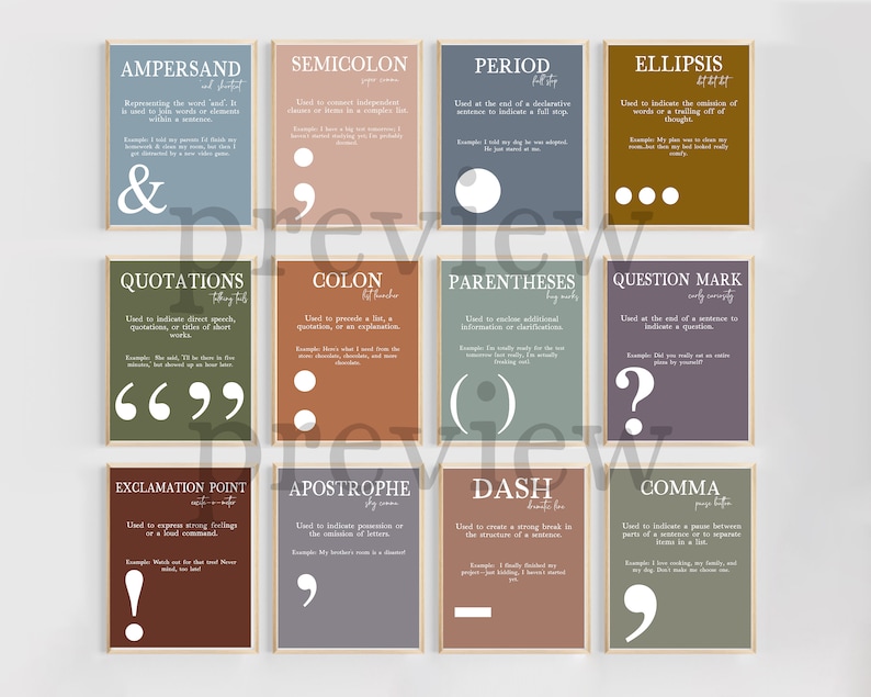 English Posters | Punctuation ELA Bulletin Board | Set of 12 Digital ...
