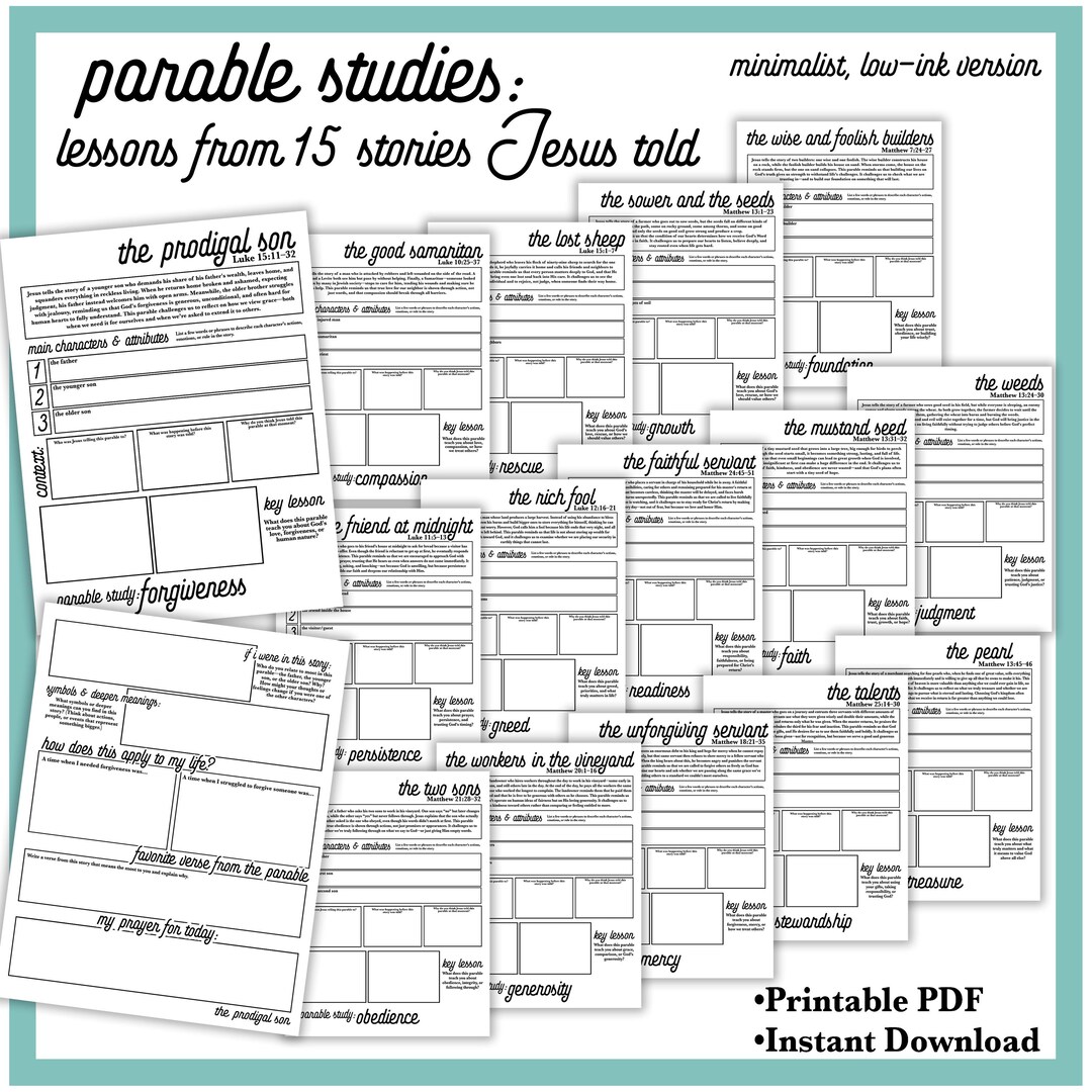 Parables of Jesus Study Worksheets | Printable Bible Parable ...