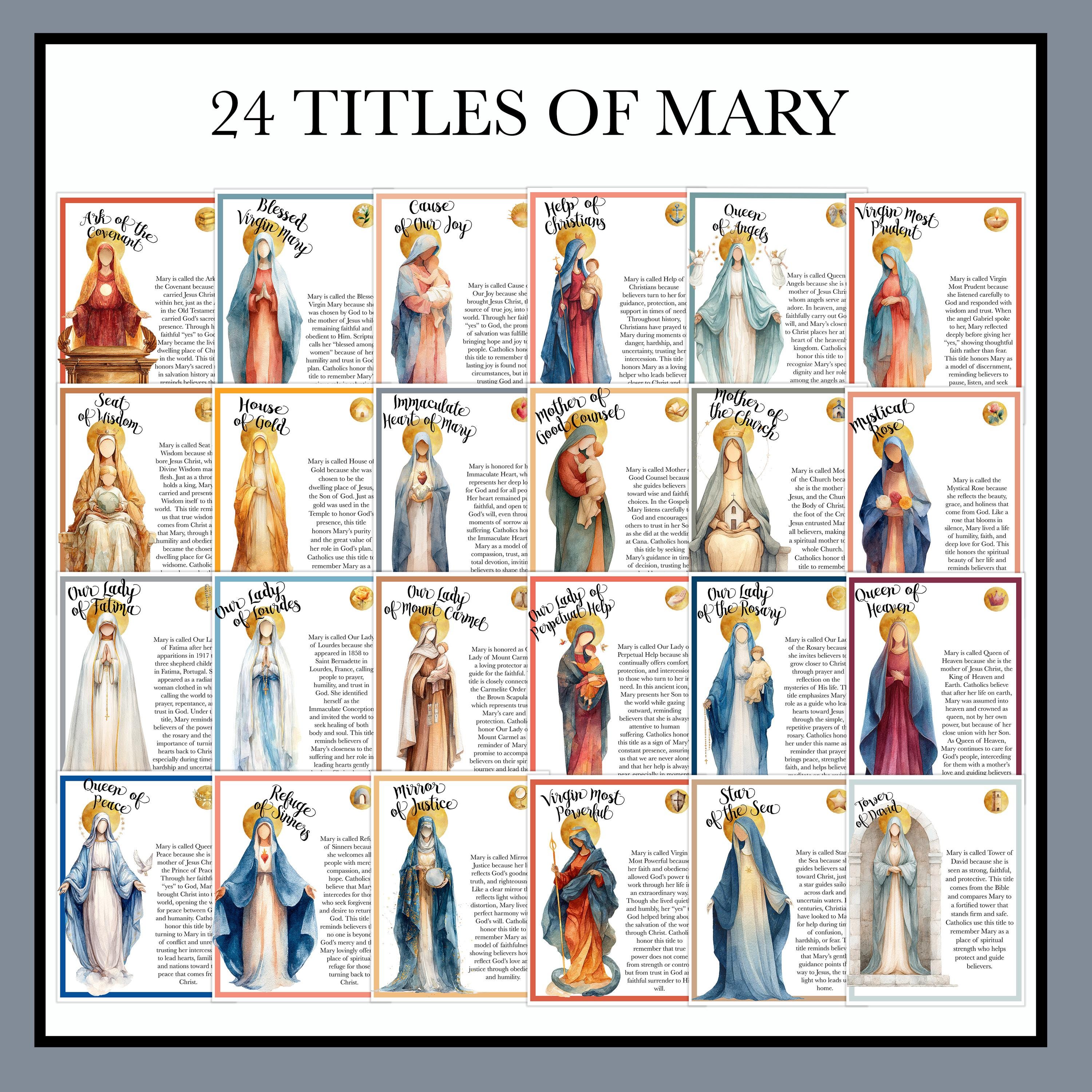 Titles of Mary Bulletin Board Poster Set | Catholic Marian Posters With ...