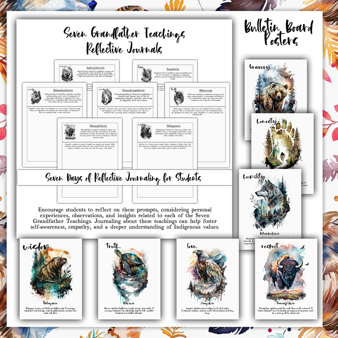 Seven Grandfather Teachings Posters and Journal Prompts | Indigenous 7 Sacred Teachings Bulletin ...