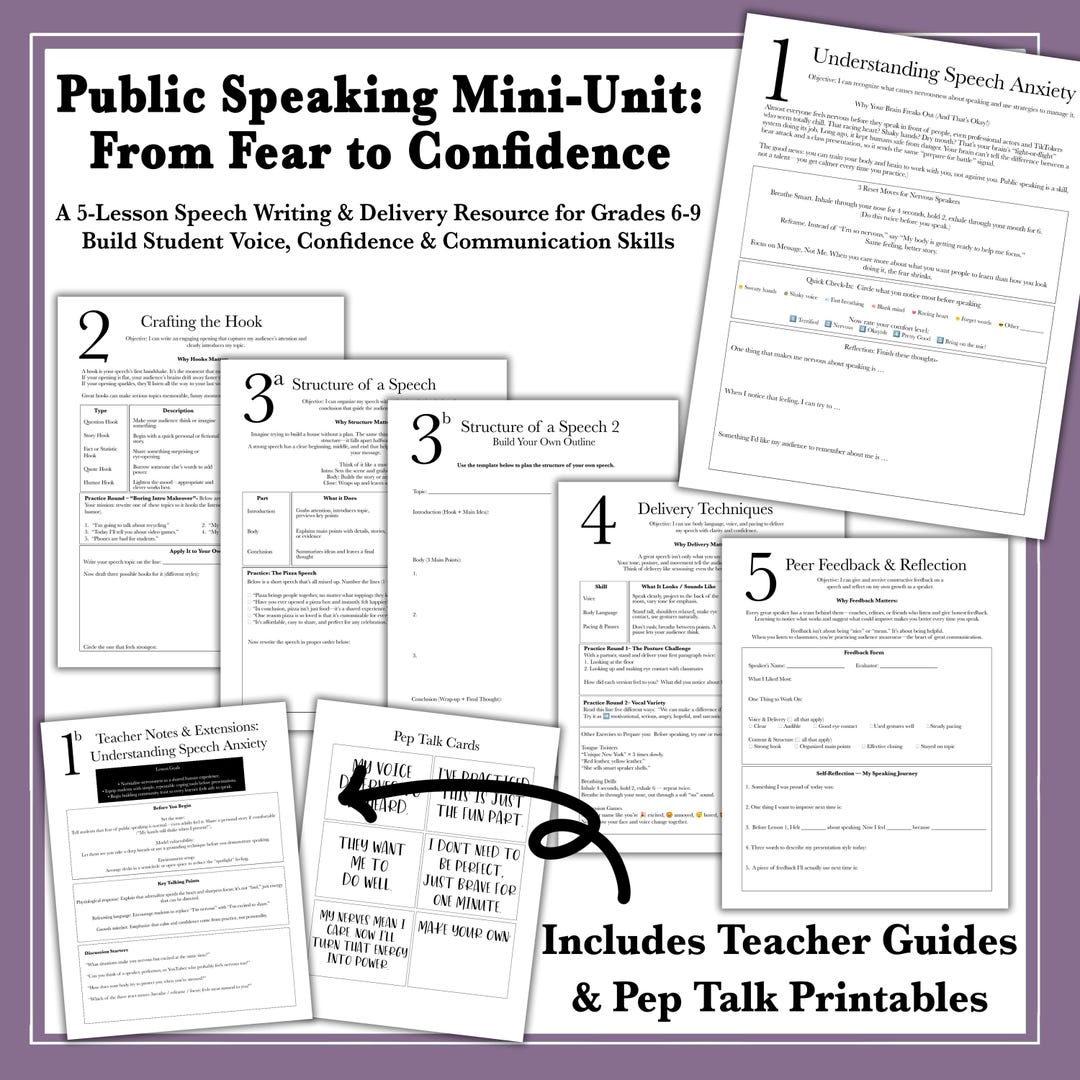 Public Speaking Mini Unit for Middle School | Speech Writing & Delivery ...