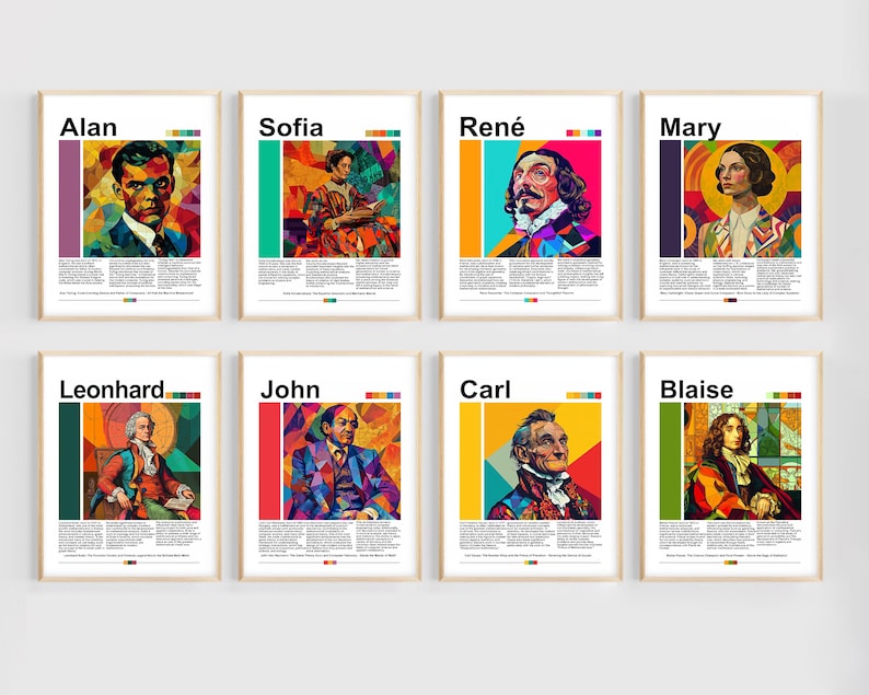 Famous Mathematicians Posters Set | Printable Math History Bulletin ...