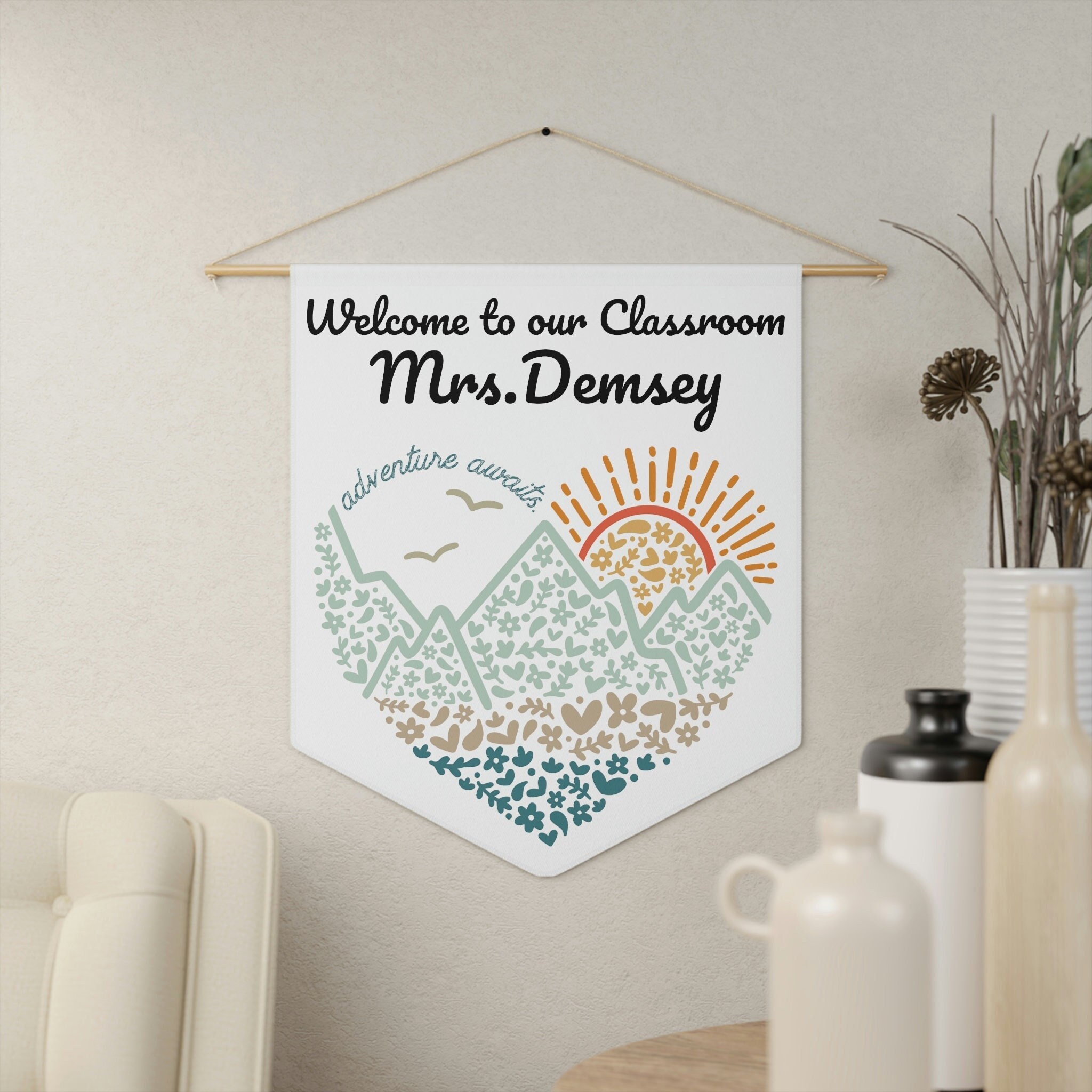 Personalized Teacher Door Sign | Custom Name Adventure Awaits Classroom ...