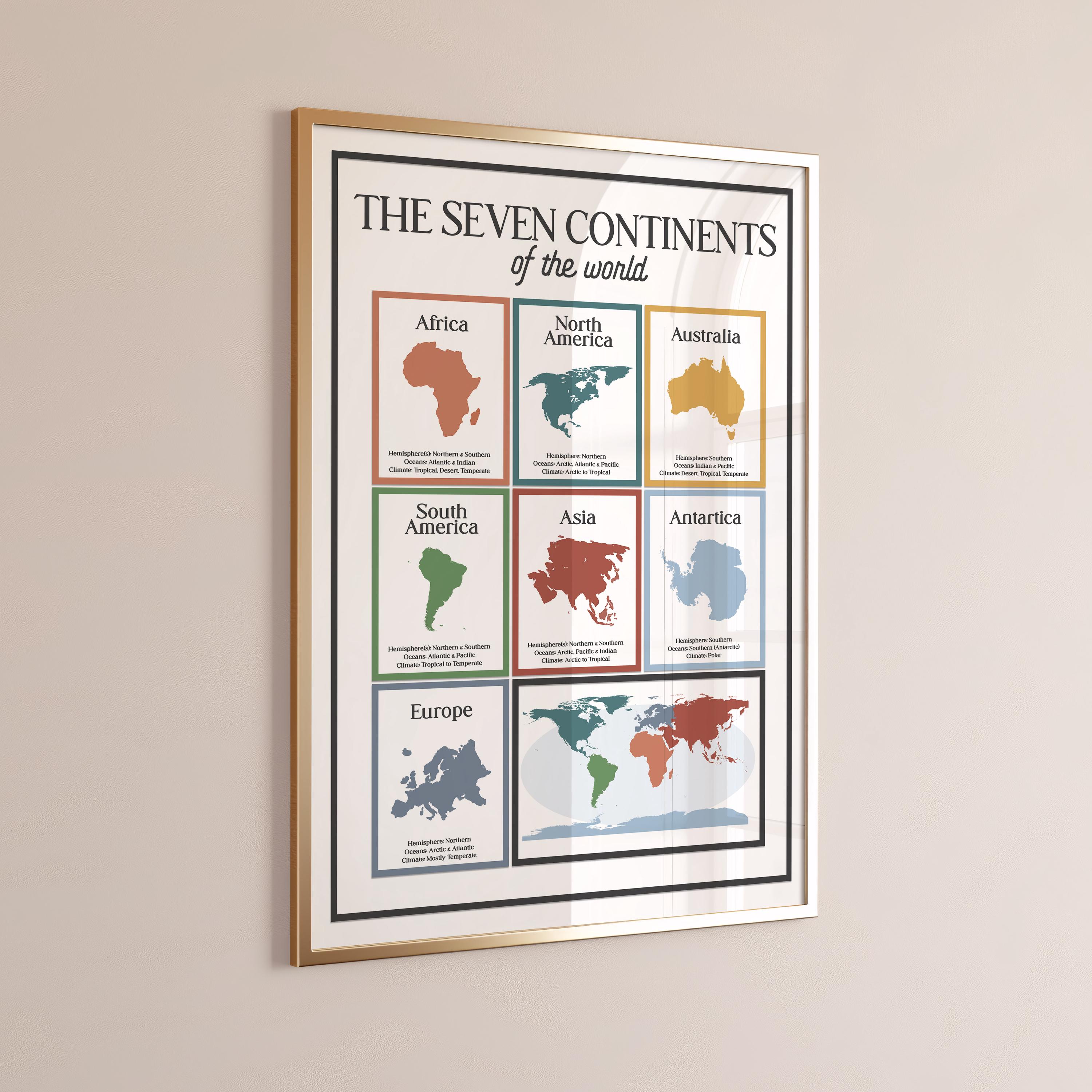Seven Continents World Map Poster | Minimal Geography Printable | 7 ...