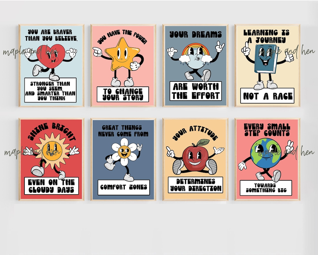 Retro Classroom Posters | Growth Mindset Motivational Bulletin Board ...