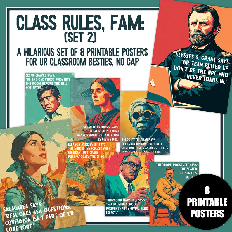 Funny US History Class Rules Posters | Social Studies Slang Bulletin ...