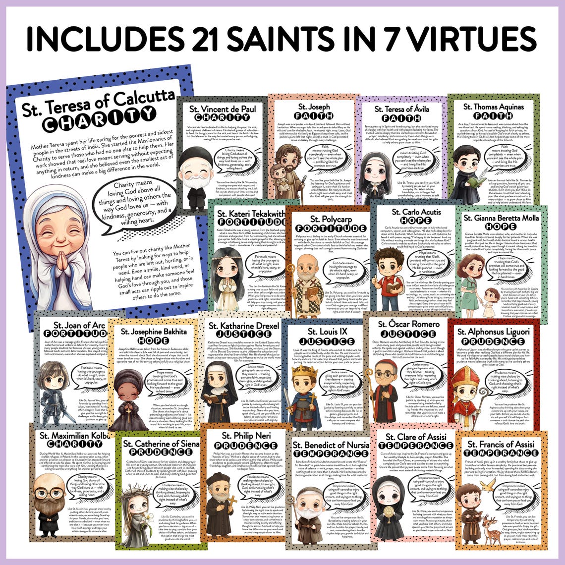 Saint Virtues Bulletin Board Set | Catholic Saints Theological and ...
