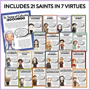 Saint Virtues Bulletin Board Set | Catholic Saints Theological and ...