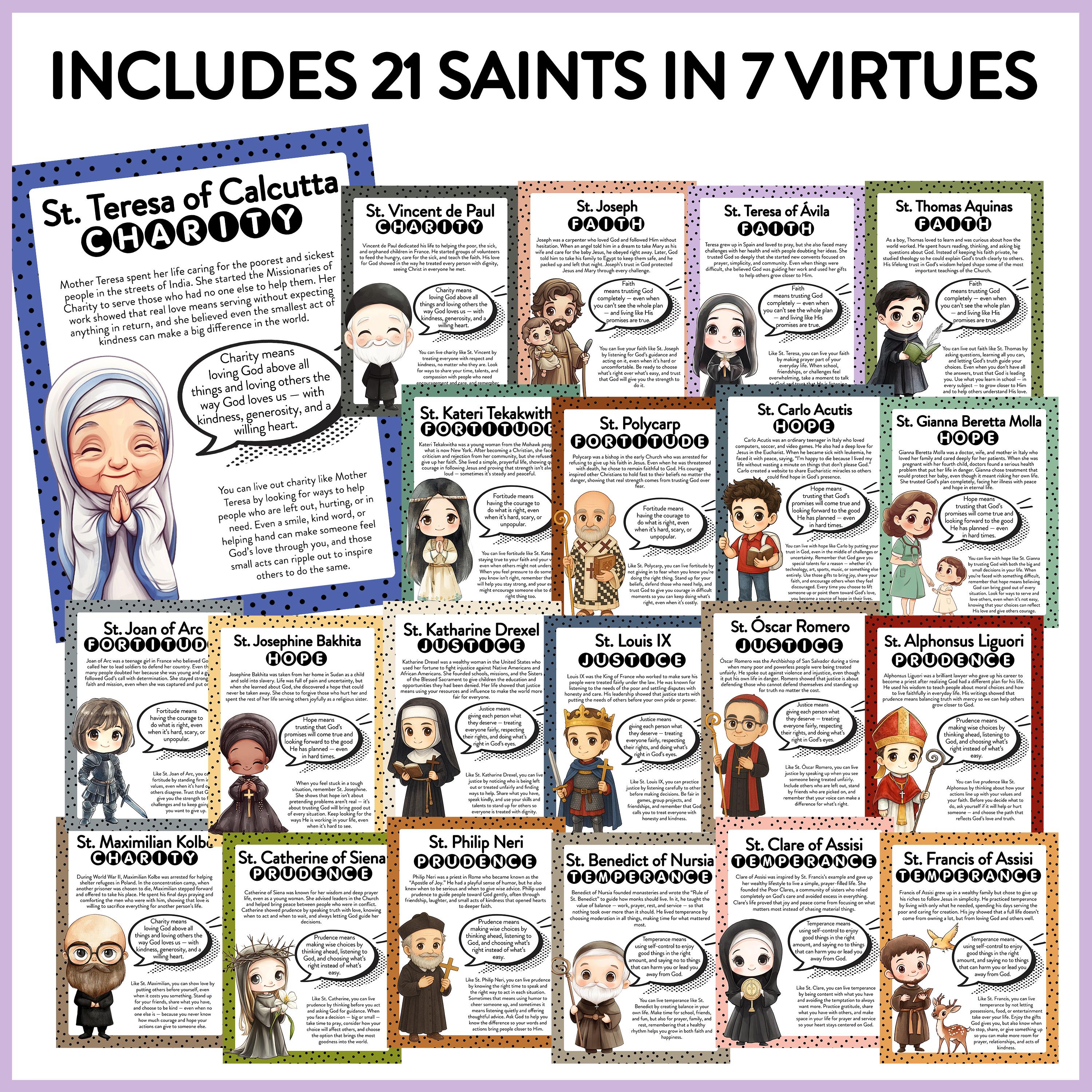 Saint Virtues Bulletin Board Set | Catholic Saints Theological and ...