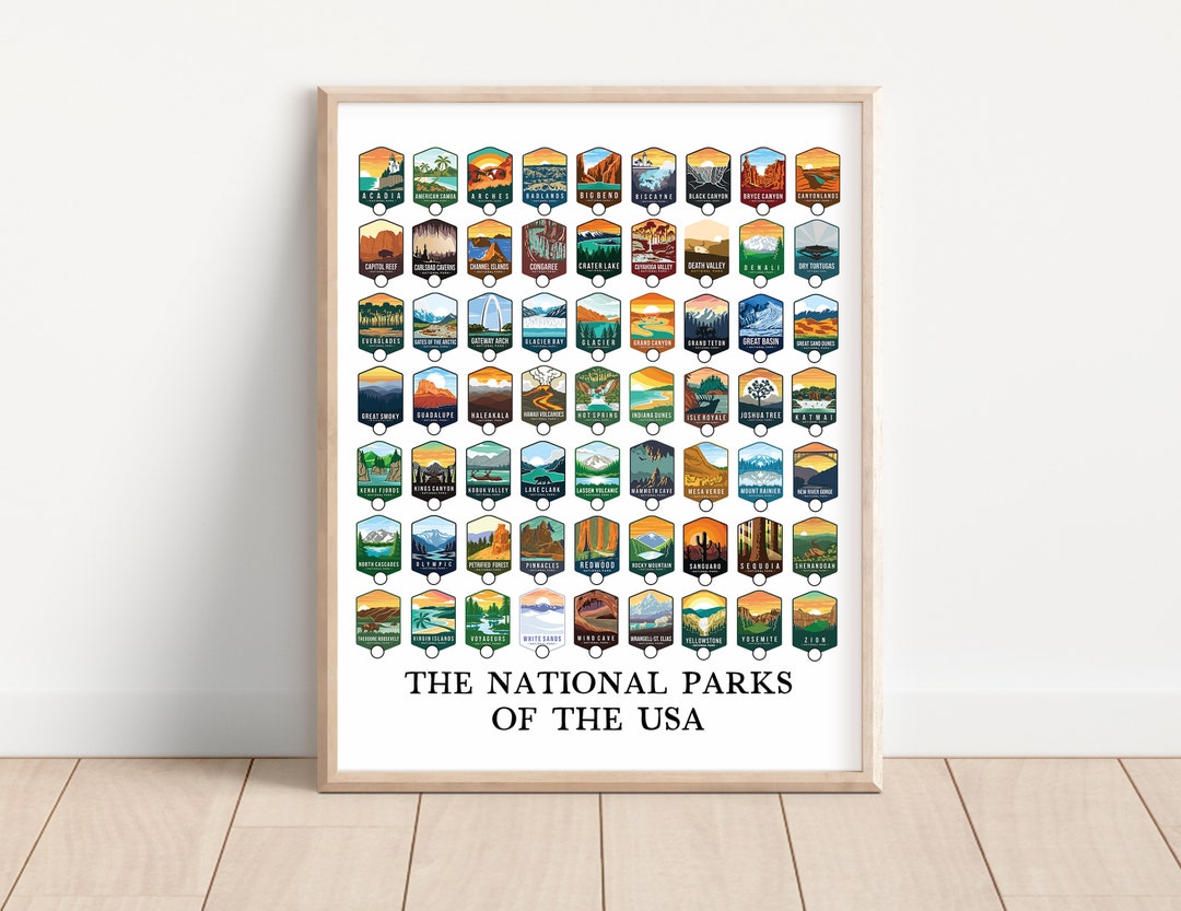 The 63 US National Park Checklist Poster Parks Check List Gift ...