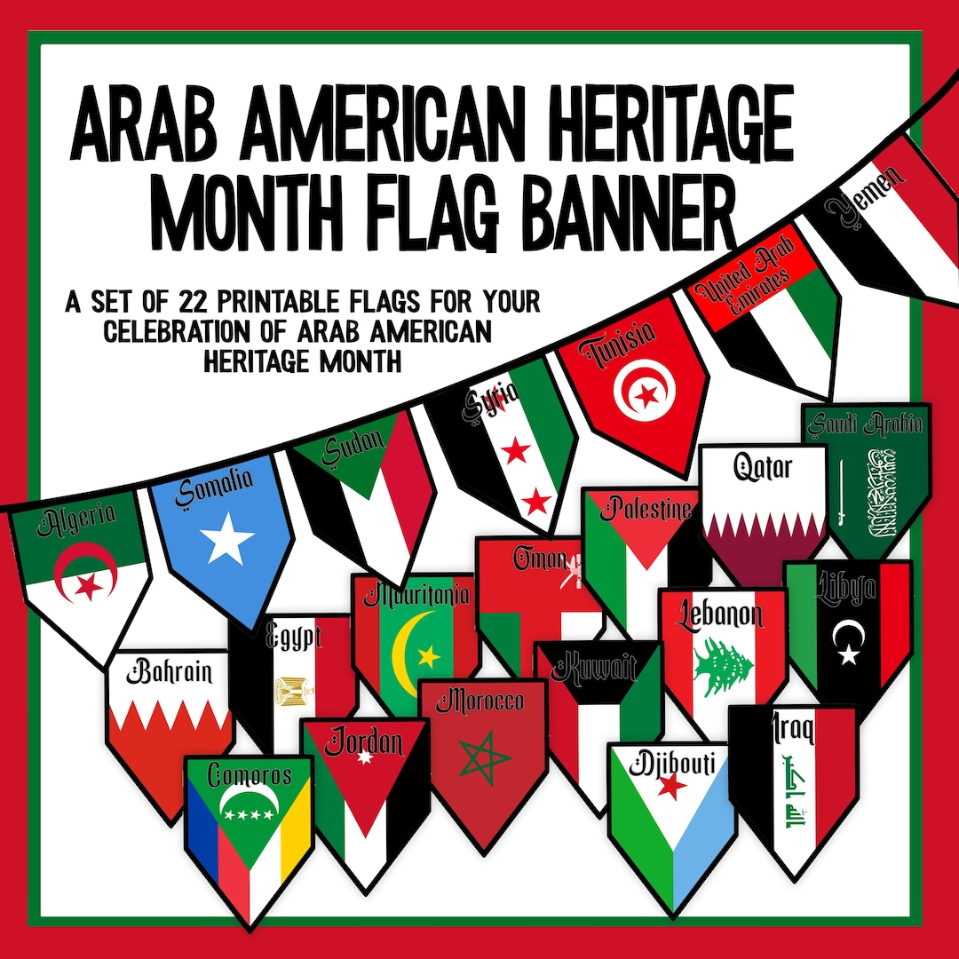 Arab American Heritage Month Flag Pennant | 22 Country Flags Printable ...