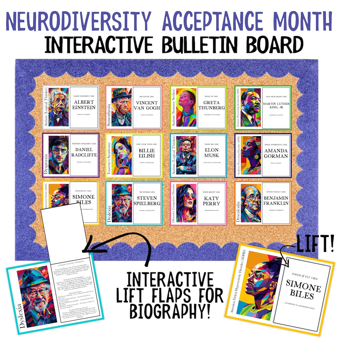 Neurodiversity Acceptance Month Bulletin Board | Famous Neurodivergent ...