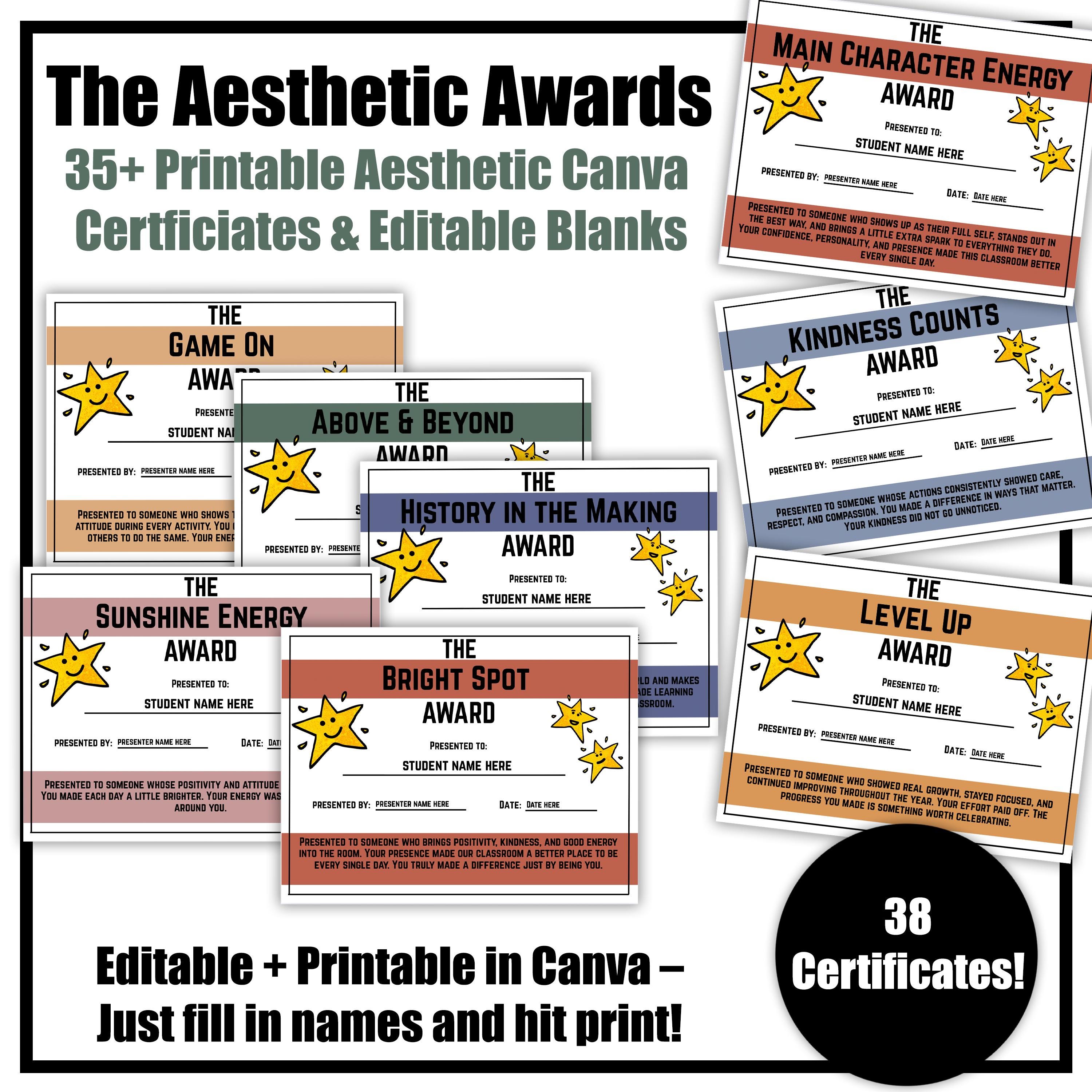 Editable Aesthetic Student Awards | 35+ End of Year Certificates ...