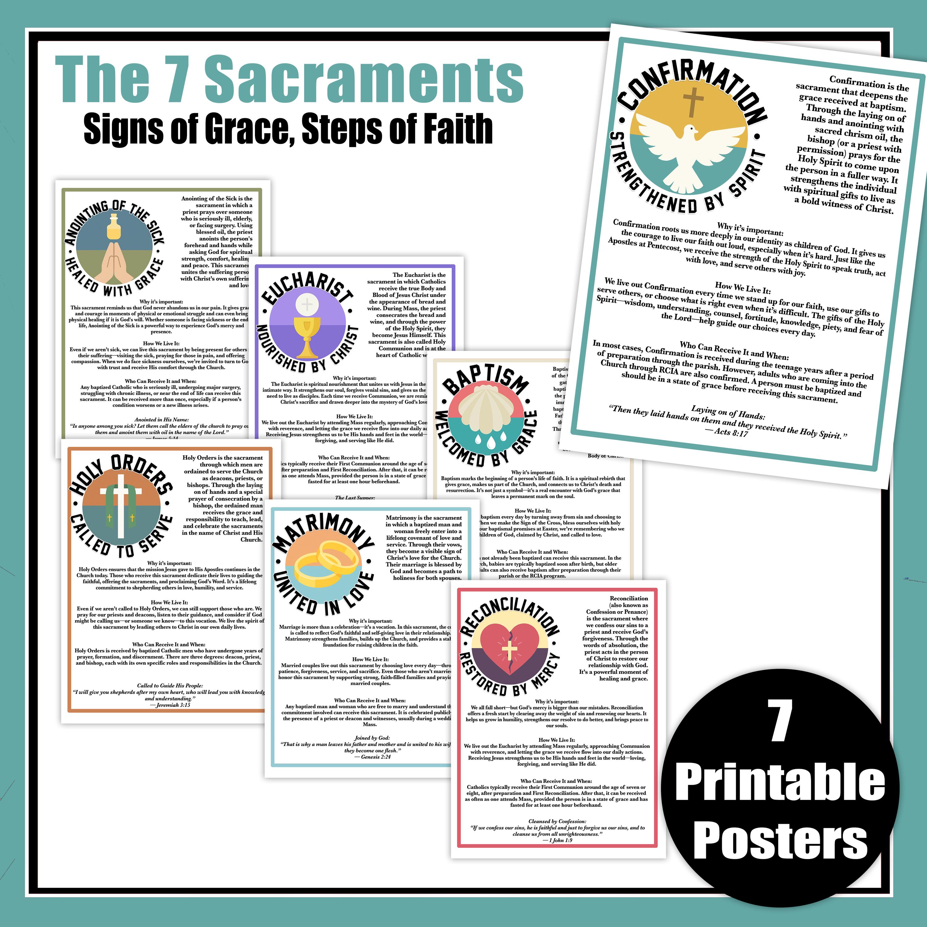 7 Sacraments Bulletin Board | Catholic Classroom Poster Set | Religious ...