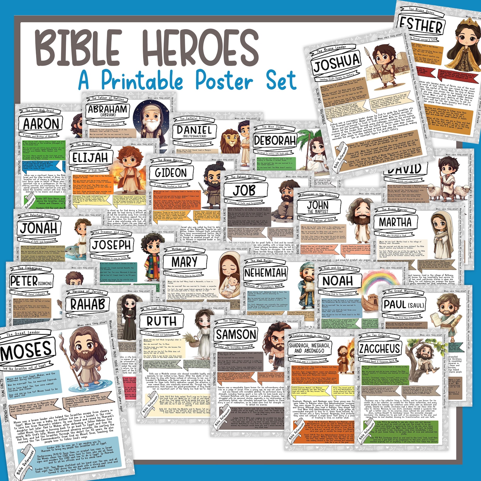 Bible Heroes Study for Kids | Bible Characters Poster Bulletin Board ...