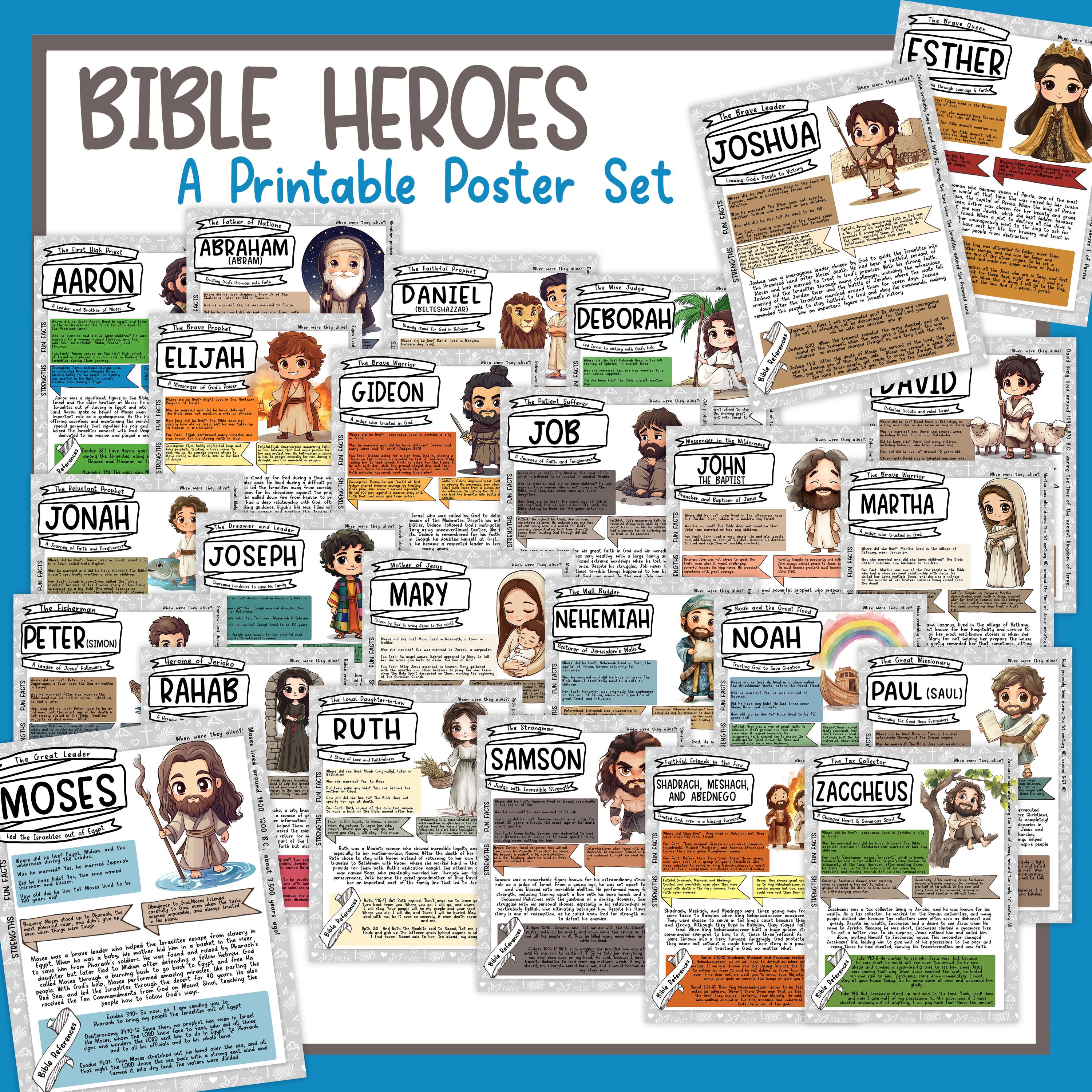 Bible Heroes Study for Kids | Bible Characters Poster Bulletin Board ...