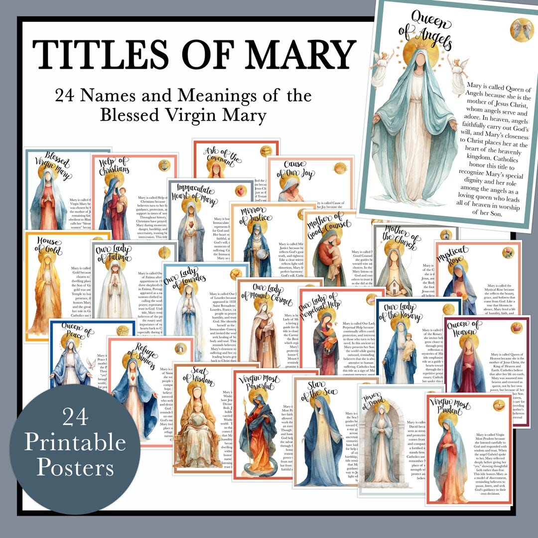 Titles of Mary Bulletin Board Poster Set | Catholic Marian Posters With ...