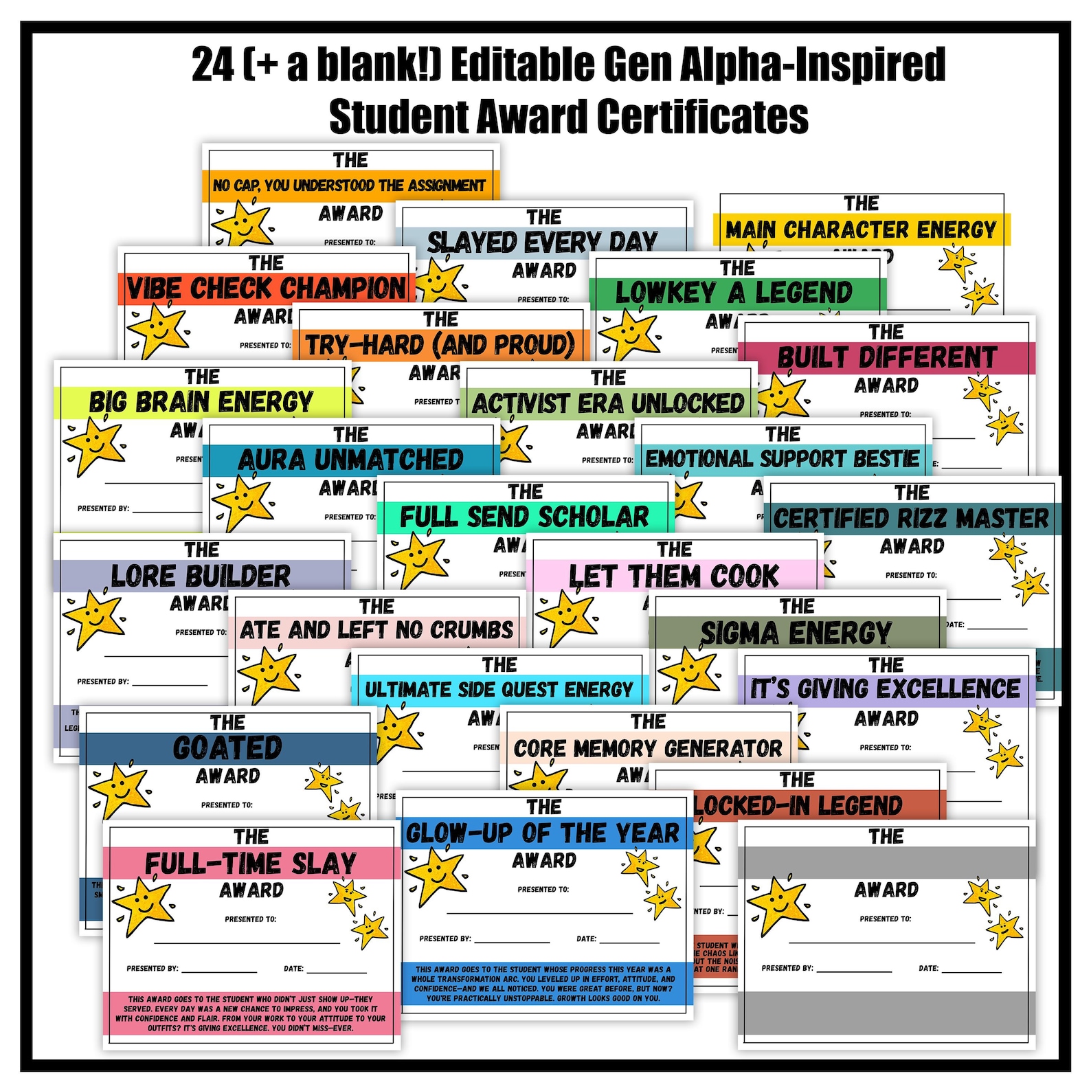 Editable Funny Slang Student Awards | Printable End of Year Gen Alpha ...