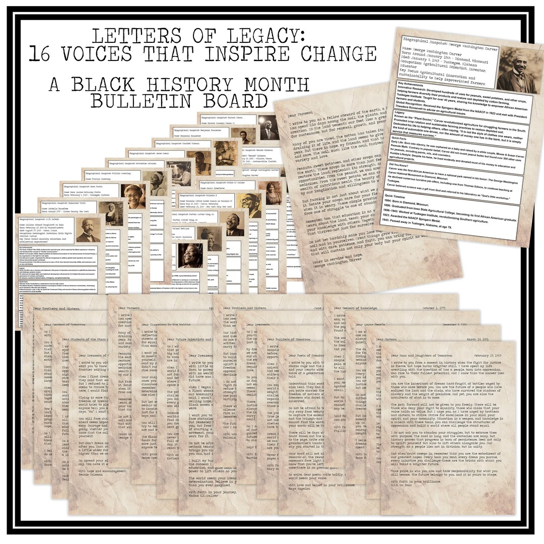 Black History Month Bulletin Board Inspirational Letters & Biographies ...