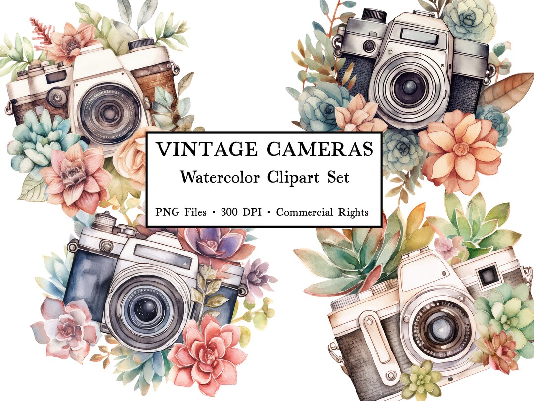 Vintage Camera Clipart Set Four Retro Floral Photography PNG Clip Art ...